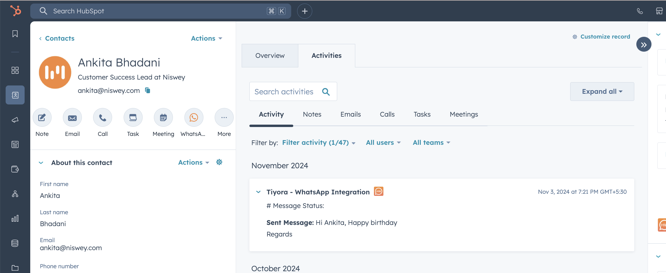 How can I send WhatsApp messages directly from within HubSpot using ...